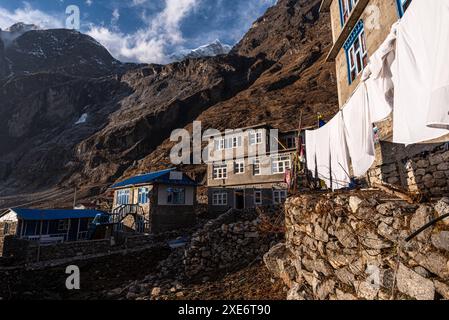 Houses of Lang Tang Village, a high altitude village on the Lang Tang ...