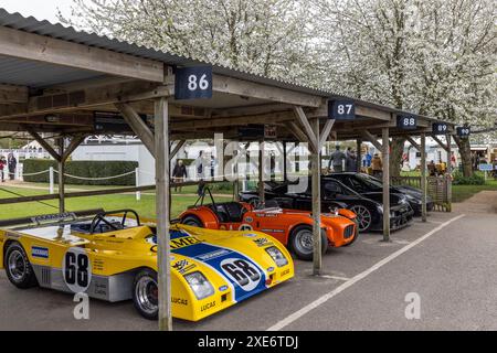 1972 Duckhams Ford LM and 1967 IGM Ford T1 in the paddock garage at the ...