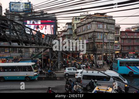 Electric wires above chaotic scene of Ring road intersection with ...