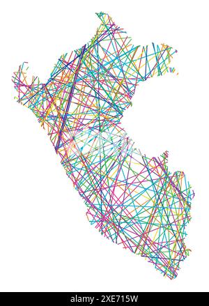Abstract map of Peru showing the country with horizontal parallel lines ...