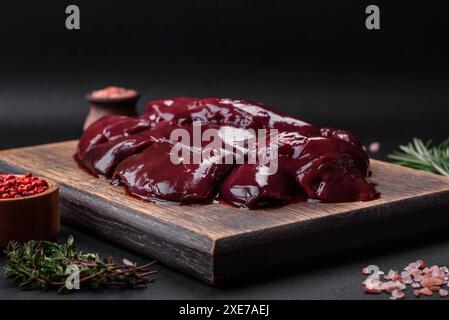 Fresh raw chicken, turkey or duck liver with salt, spices and herbs ...