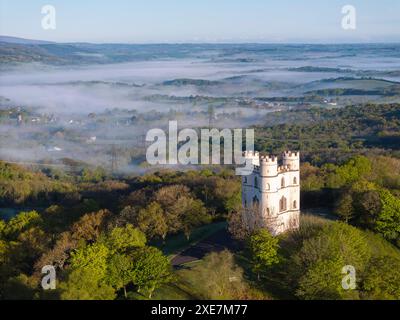Haldon Belvedere (Lawrence Castle) on a misty morning in Devon, England ...