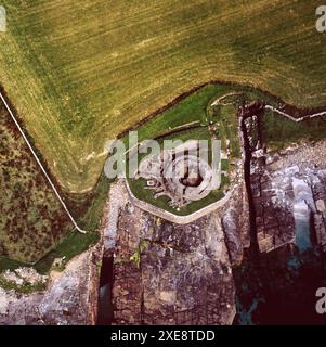 Aerial view of Midhowe Iron Age Broch on the SW coast of Rousay Island ...