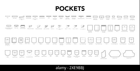 Set of Pockets for clothes - welt, jetted, patch, Square, tab, Rounded ...