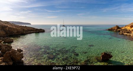 A view of an idyllic cove at Es Cap Enderrocat in southern Mallorca ...