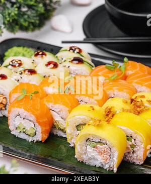 japanese sushi rolls with cheddar cheese and salmon Stock Photo - Alamy