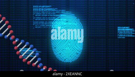 Image of dna, fingerprint scanning and data processing on navy ...