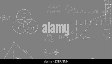 Digital image of mathematical equations and formulas floating against ...
