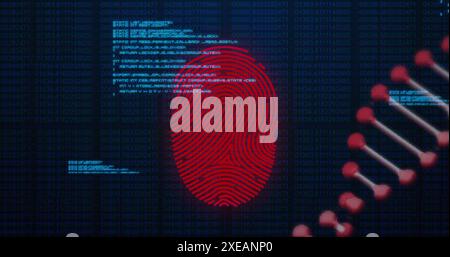Image of dna, fingerprint scanning and data processing on navy ...