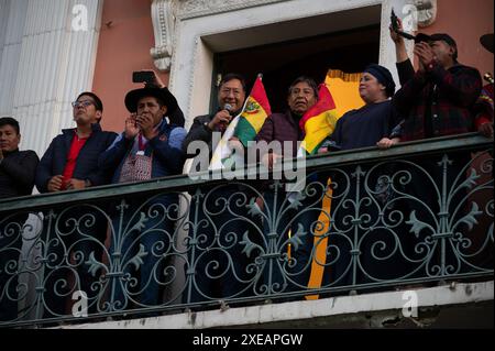 Supporters of Bolivian President Luis Arce gather outside the ...