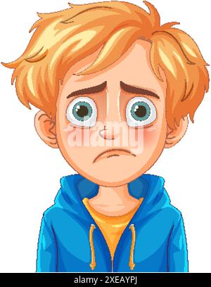 Sad boy, emotion of melancholy, blue and white. Sadness teenager mood ...