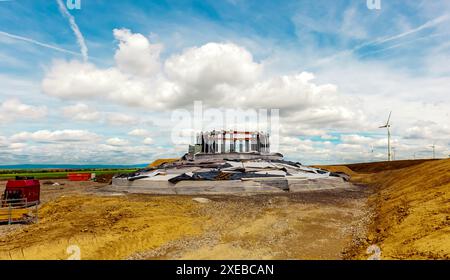 Construction site. Foundations of wind turbines with concrete and steel ...