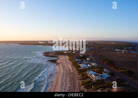 Aerial of fishing shacks at Point Lowly on Spencer Gulf Eyre Peninsula ...