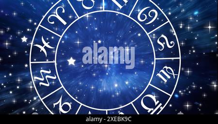 Image of zodiac wheel on starry night sky Stock Photo - Alamy