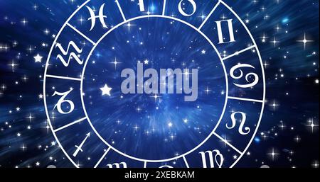Image of zodiac wheel on starry night sky Stock Photo - Alamy