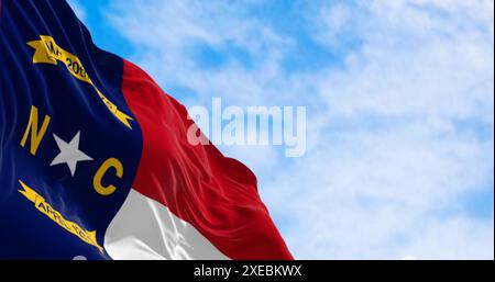 North Carolina State flag waving in the wind. National flag of North ...