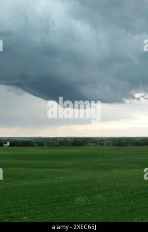 Rotating wall cloud of a developing tornado in Alberta, Canada Stock ...