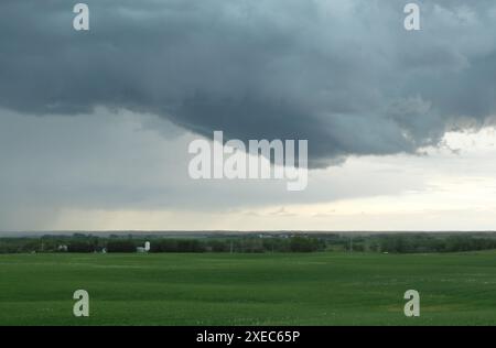 Rotating wall cloud of a developing tornado in Alberta, Canada Stock ...