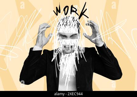 Creative image collage outraged man furious face fragment aggressive ...