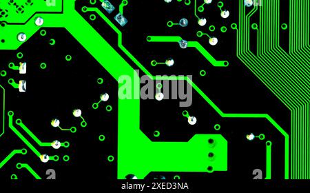 Macro Close up of printed wiring on PC circuit board of modem router ...