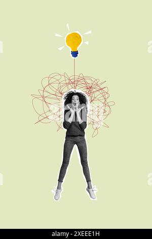 Vertical collage young woman achieve goal inspiration done complete ...