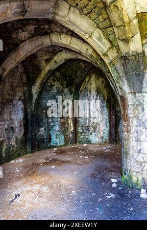 The only surviving room of the abandoned 13th century Morlais Castle ...