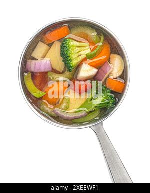 Ladle with vegetable soup isolated on white background with clipping ...