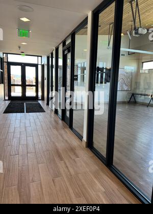 Modern Hallway of Suburban Neighborhood Clubhouse Stock Photo - Alamy