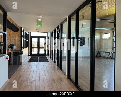 Modern Hallway of Suburban Neighborhood Clubhouse Stock Photo - Alamy