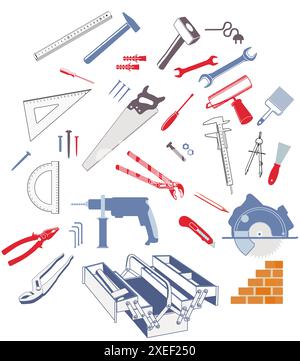 hand tools and measuring instruments illustration, isolated, vector ...