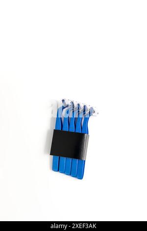 Blue razor with set of razors on background. Selective focus Stock ...