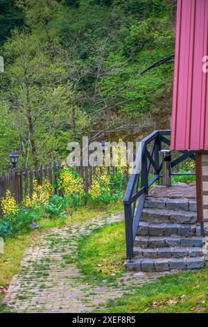 A charming scene of a little street and a tiny house in the Blacksea ...
