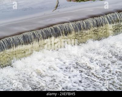A small flat cascade in a calm river. Water background Stock Photo - Alamy