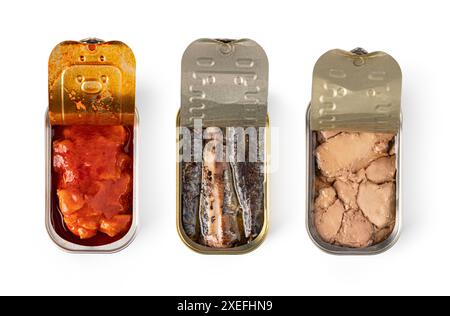 Canned with different types of fish and seafood Stock Photo - Alamy