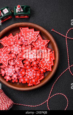 Christmas table setting with empty ceramic plates, traditional ...