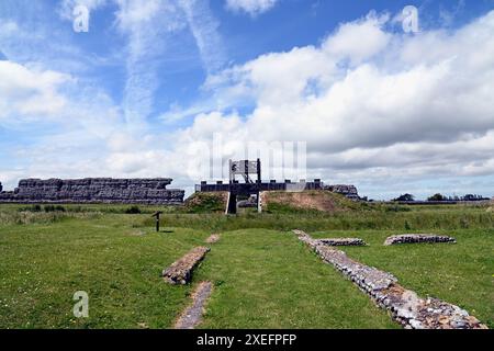 The reconstruction of the main gateway at Richborough Roman Fort. The ...