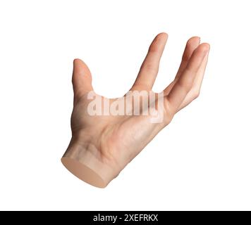 Hand gesture, sign, holding smth with cup-shaped arm. isolated on white ...