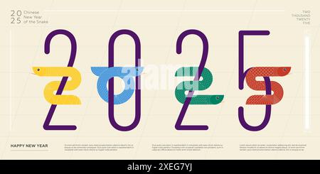 Abstract Chinese snake combination number 2025 Happy New Year posters ...
