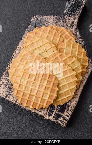 Round crispy wafers for making sweet delicious desserts or snacks Stock ...