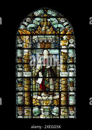 Stained glass window showing the Bible story of Martha, Mary and Jesus ...