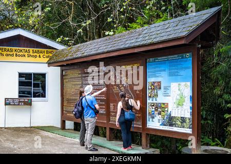 Visitors checking the information and maps at Kinabalu Park. Sabah ...