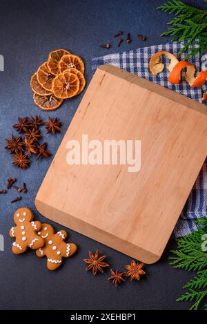 Composition with blank card and beautiful Christmas balls on white ...