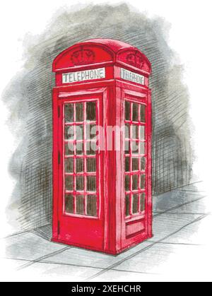 English telephone box drawn by hand Stock Vector Image & Art - Alamy