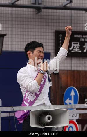 Tokyo gubernatorial election candidate Shinji Ishimaru of former mayor ...