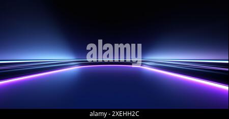 Empty stage and neon line with dark background, 3d rendering. Computer ...