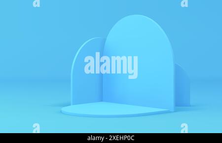 3d podium blue showroom curved wall cylinder basic foundation realistic ...