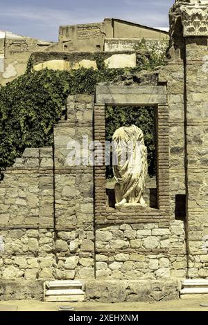 Detailed view of the ornate columns and intricate reliefs at the Roman ...