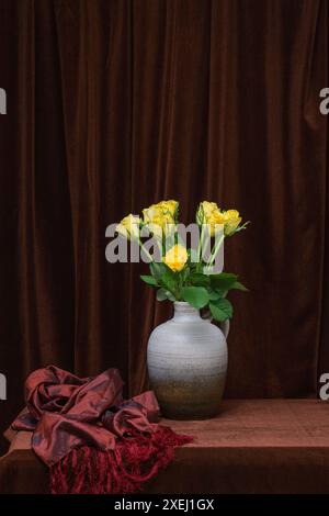 Beautiful rose flowers on gray textured background Stock Photo - Alamy