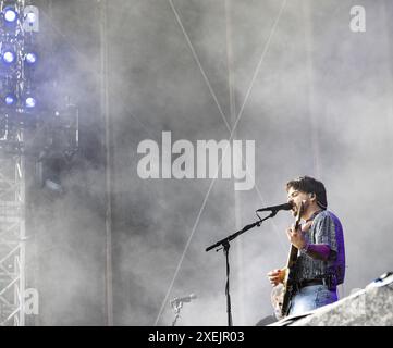 Linz, Austria. 27th June, 2024. Bassist Philipp Dausch during a concert ...