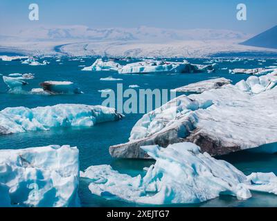 Aerial view of the big pieces of ice from glacier, ice islands, glacier ...
